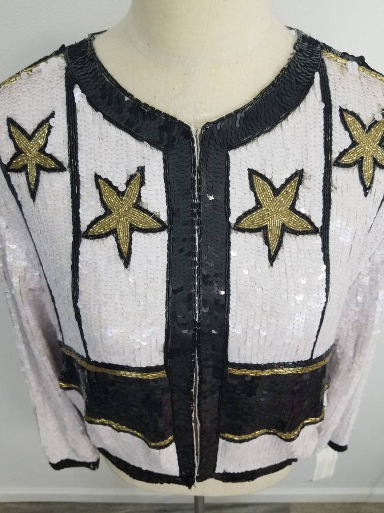Vintage Sequin and Beaded Jacket/ Star Pattern/ Racing Cropped ...