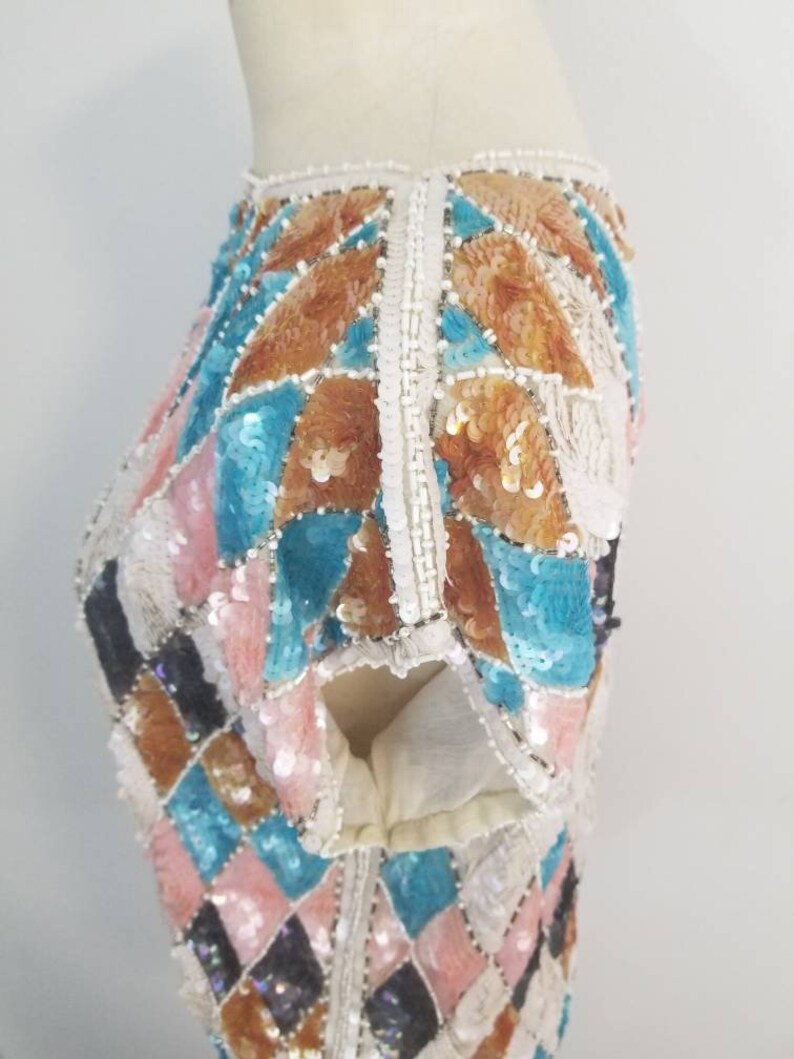 Vintage Sequin and Beaded Top/ Harlequin/ Pastel - Etsy