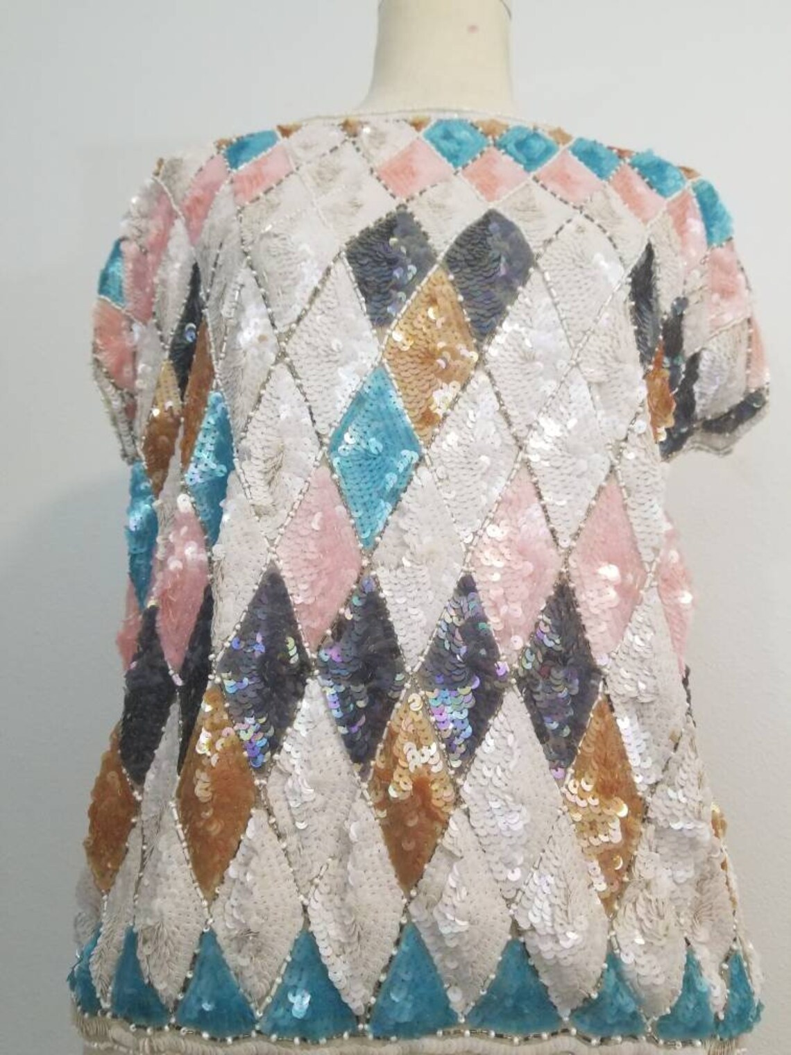 Vintage Sequin and Beaded Top/ Harlequin/ Pastel - Etsy
