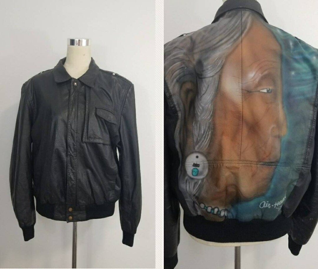 Vintage Leather Jacket / Hand Painted / Native American / Air Brush ...