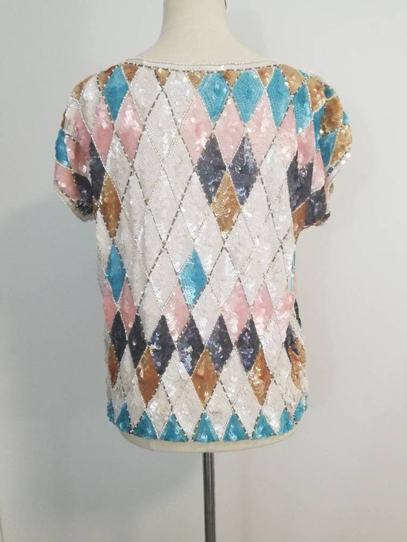 Vintage Sequin and Beaded Top/ Harlequin/ Pastel - Etsy