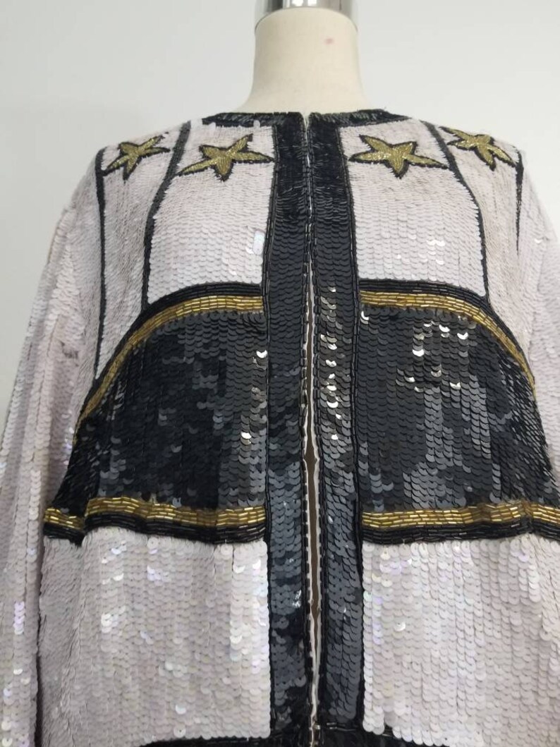 Vintage Sequin and Beaded Jacket/ Star Pattern/ Racing Cropped ...