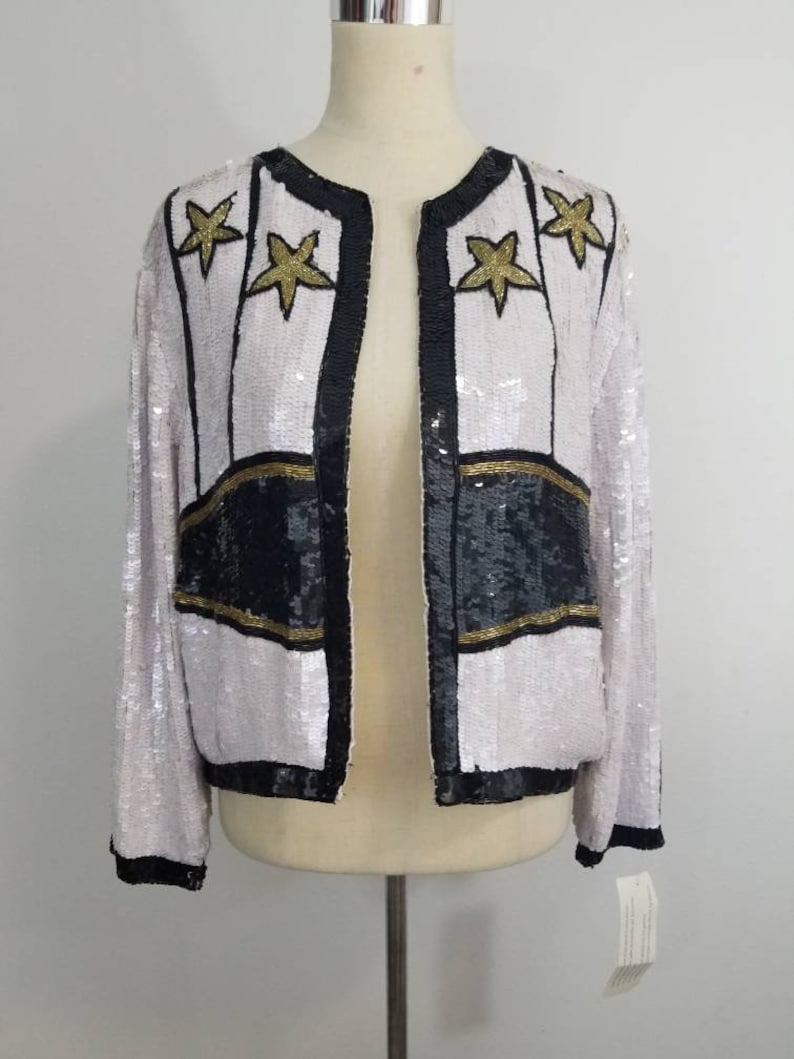 Vintage Sequin and Beaded Jacket/ Star Pattern/ Racing Cropped ...