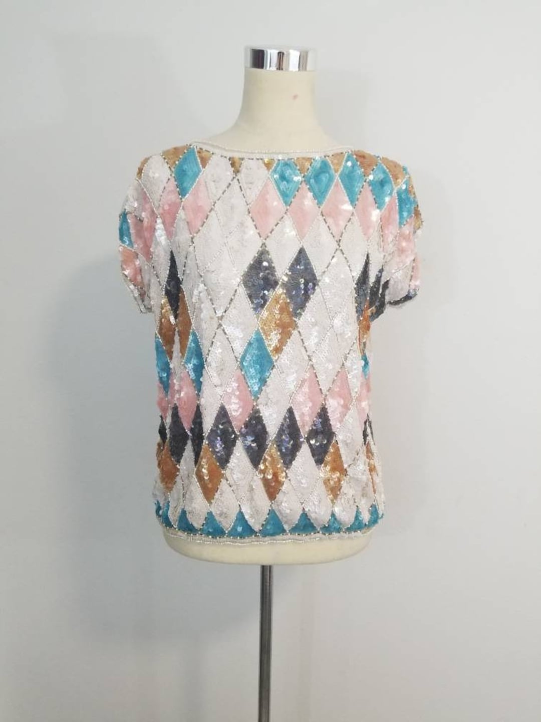 Vintage Sequin and Beaded Top/ Harlequin/ Pastel - Etsy