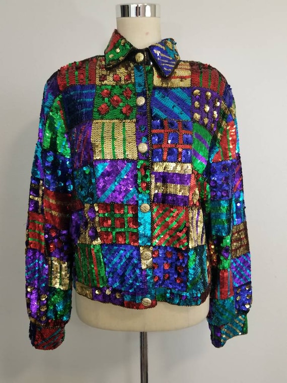 Vintage Sequin Jacket / Rainbow / Novelty Jacket / Ch… - Gem