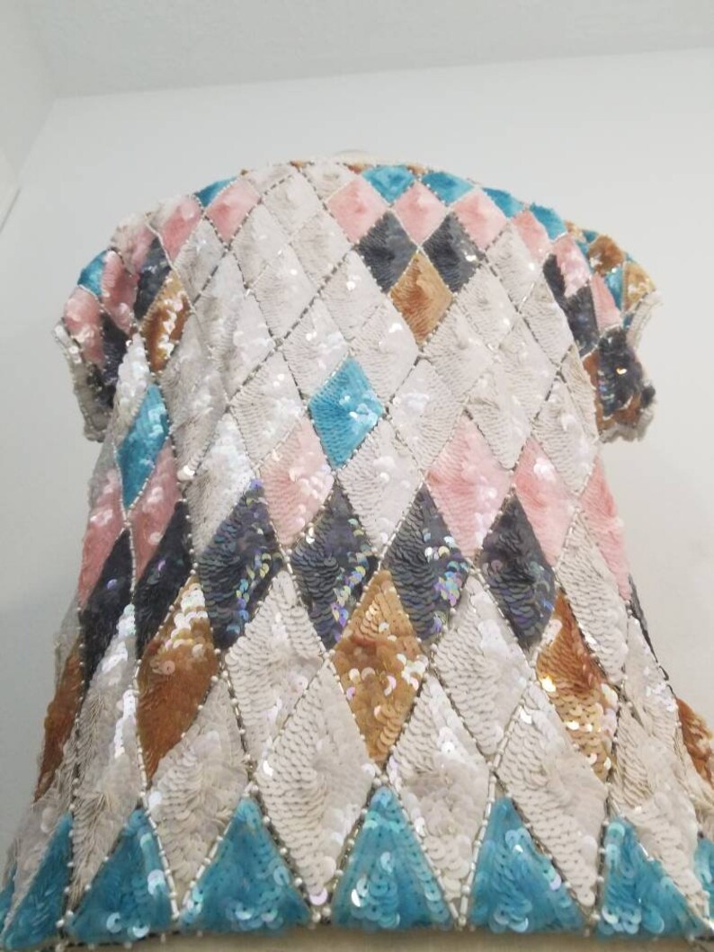 Vintage Sequin and Beaded Top/ Harlequin/ Pastel - Etsy