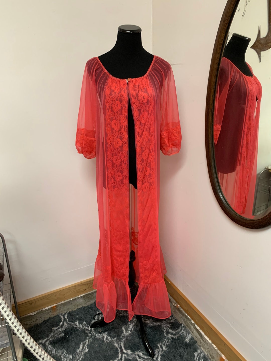 1960s Red Lingerie Robe - Etsy