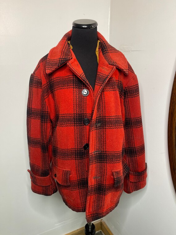 1950s red hunting hand tailored plaid coat - Gem