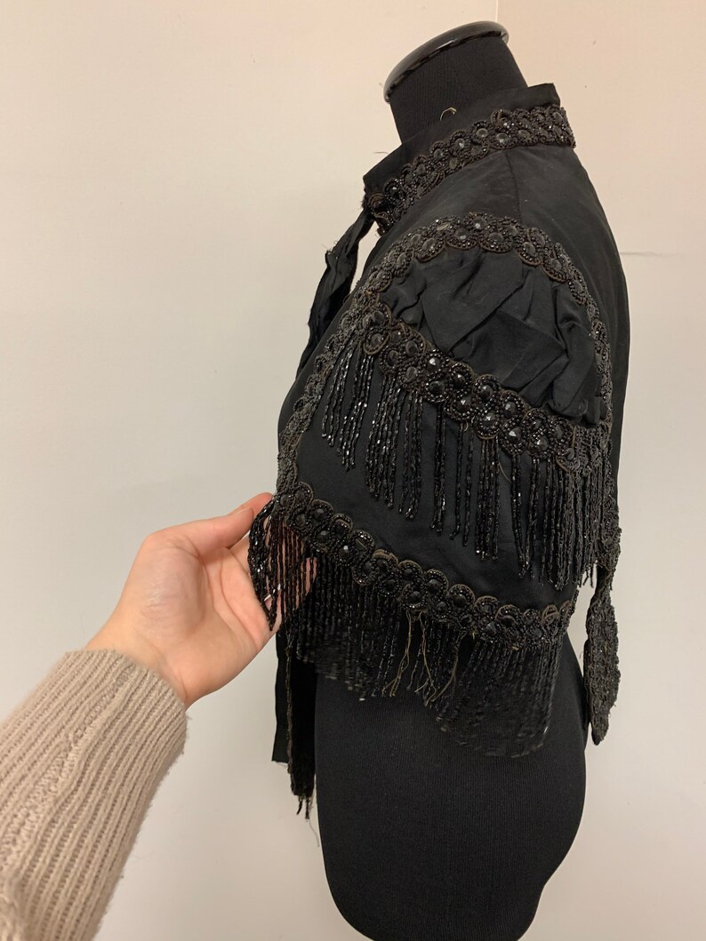 1860s Antique Victorian Mourning Shawl With Black Glass Beads and Silk ...