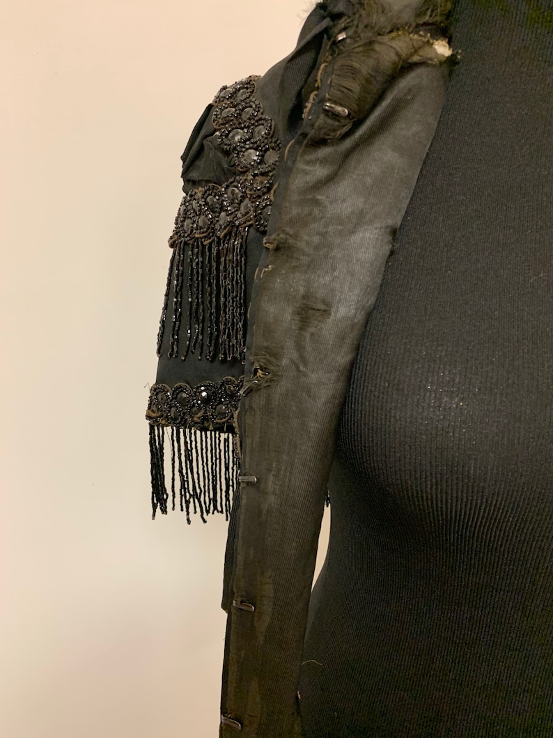 1860s Antique Victorian Mourning Shawl With Black Glass Beads and Silk ...