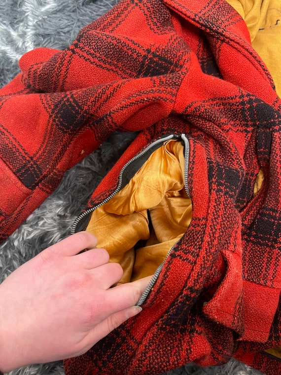 1950s red hunting hand tailored plaid coat - Gem