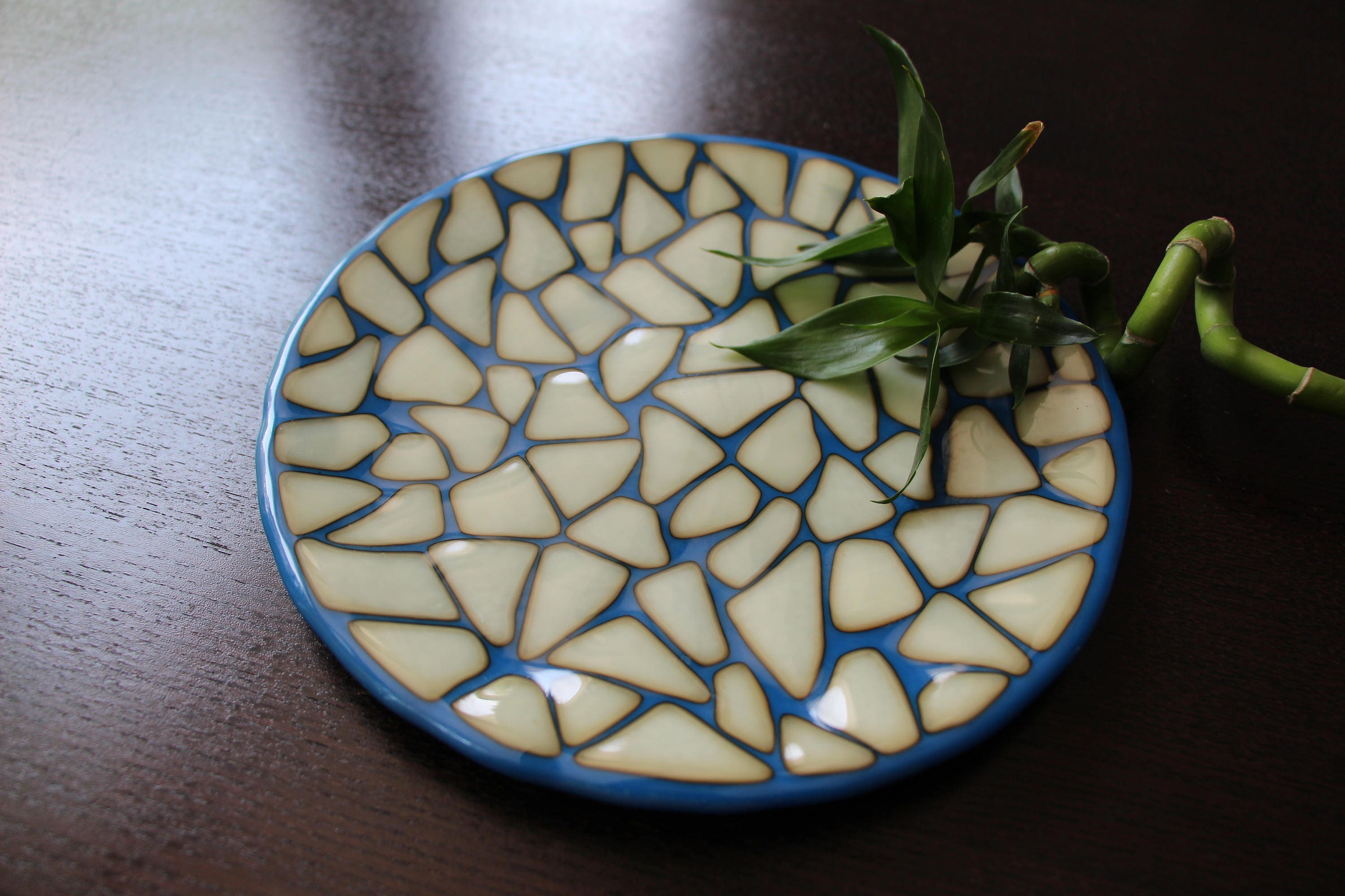 Round 8 Inch Diameter Plate Blue and White Mosaic Fused Glass Dish - Etsy