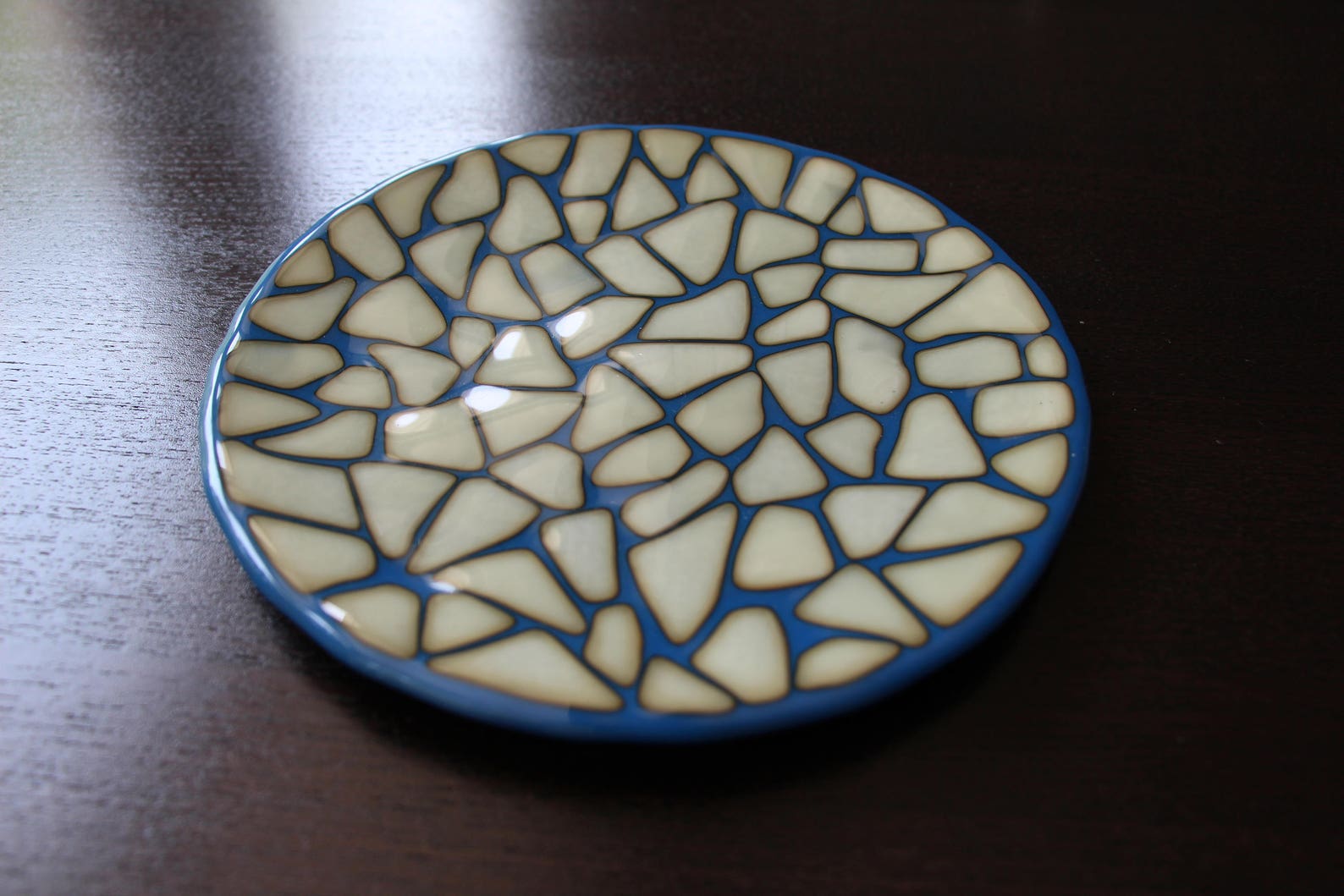Round 8 Inch Diameter Plate Blue and White Mosaic Fused Glass Dish - Etsy