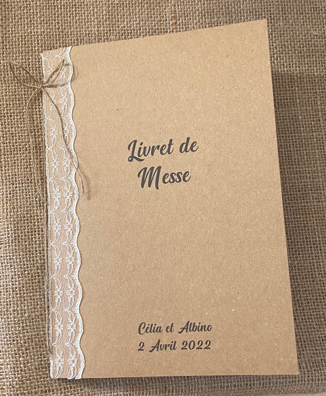 Livret de messe personnalisé kraft naturel raphia - Etsy France