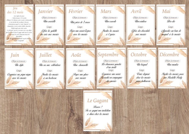 Jeu des 12 mois mariage animation mariage motif pampa - Etsy France