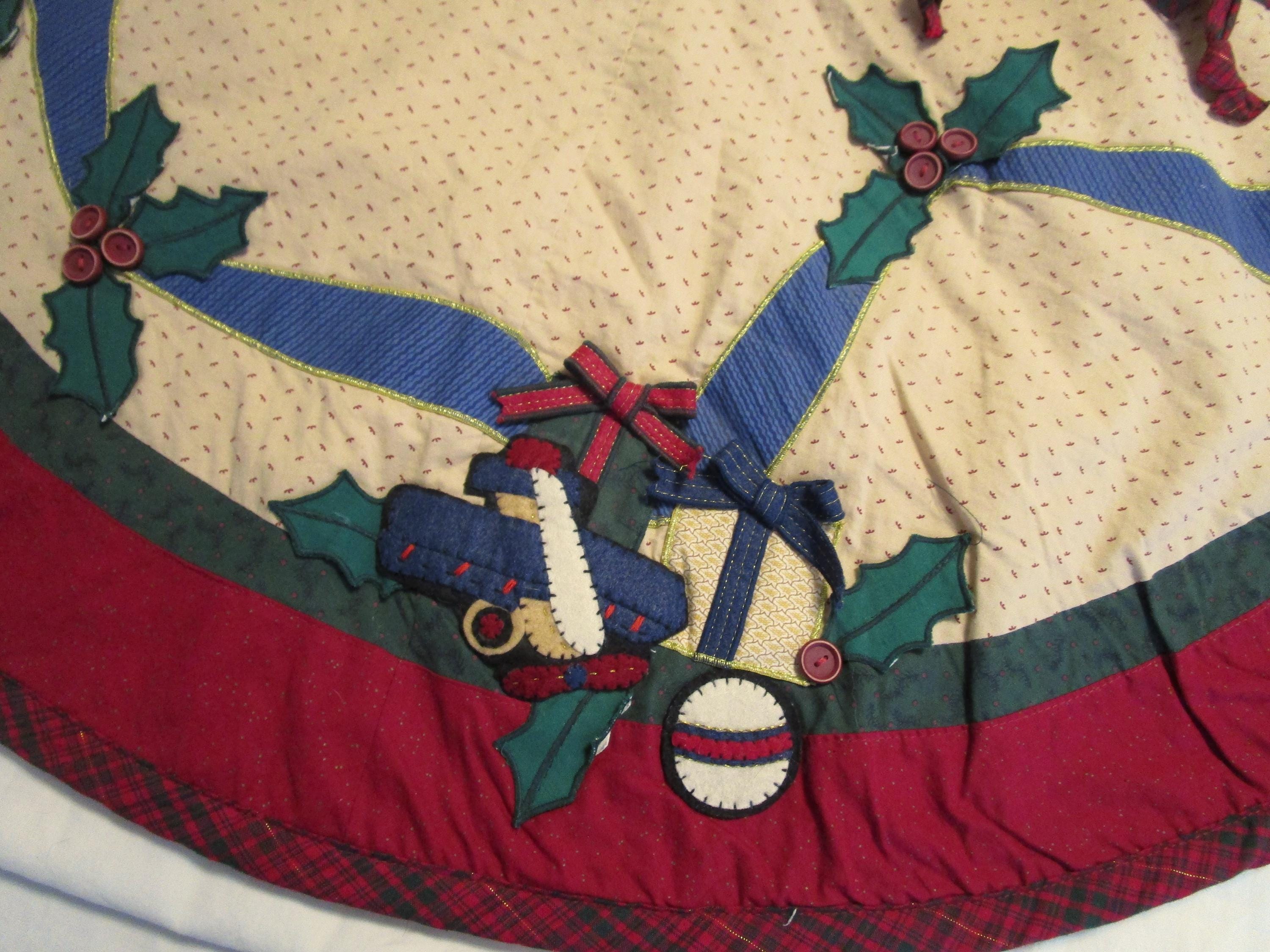 Vintage Tree Skirt Patchwork Quilt Applique Christmas 38" Lined Tree ...