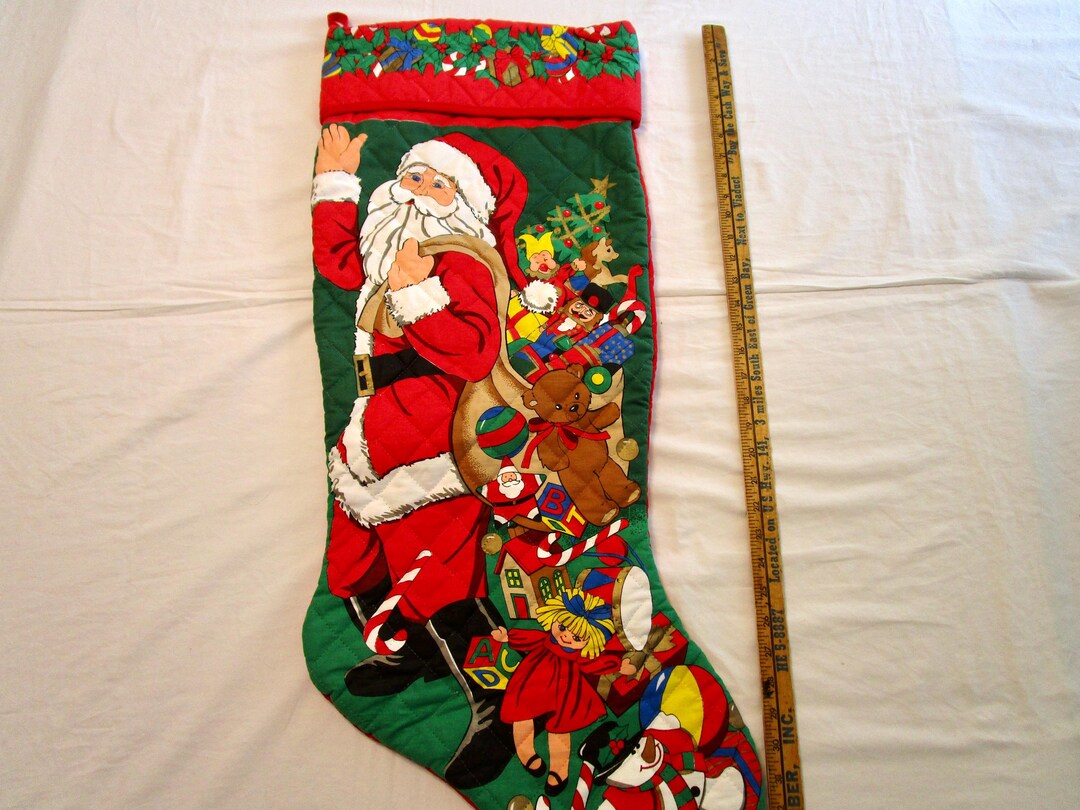 34 Large Vintage Christmas Stocking Santa Tree Quilted Panels Handmade ...