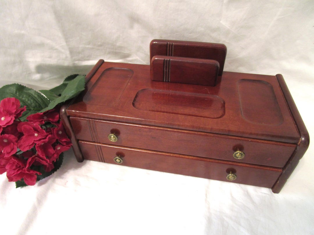 Vintage Jewelry Box Mens Valet MCM CLASSIC Stained Wood Beige Velvet 2 ...