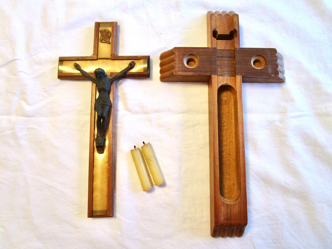 Vintage Crucifix Last Rite Jesus Cross Catholic Sick Call Wood 13.5x7.5 ...