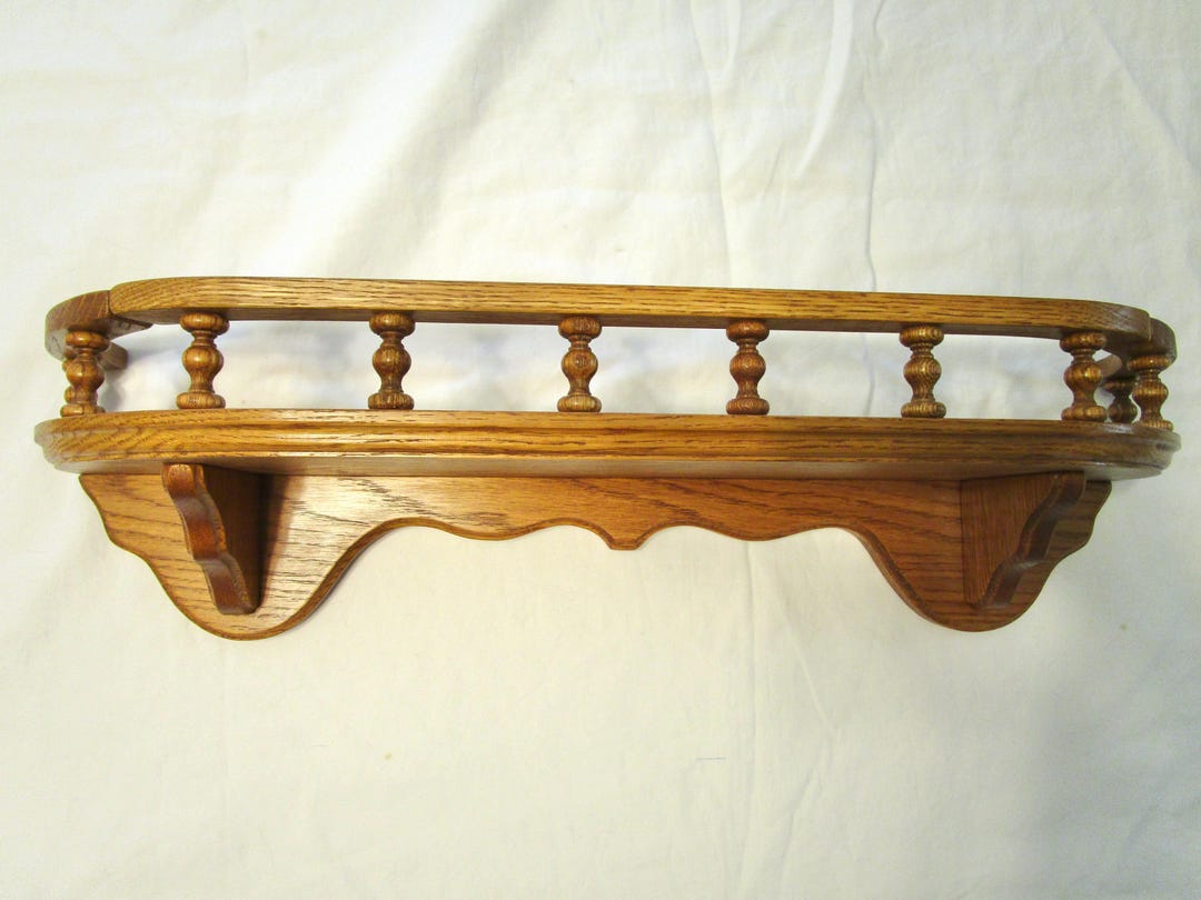 Vintage Shelf OAK WOOD 24" Wide Spindles Large Handmade Nick Nacks Wall ...