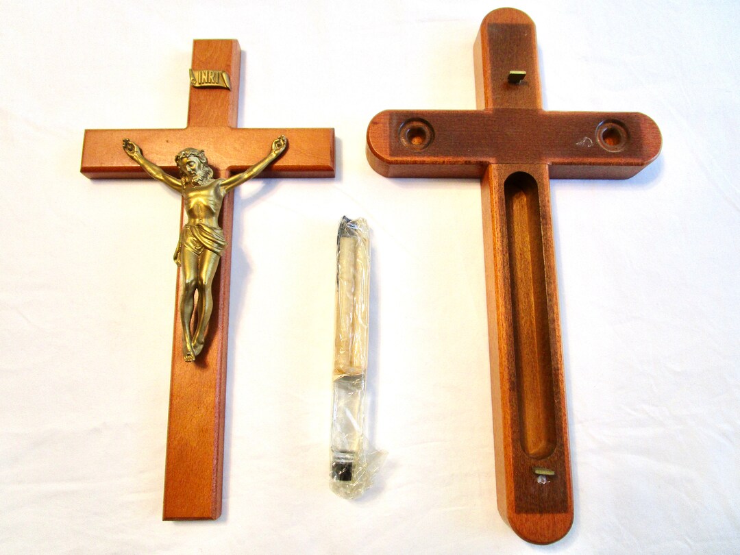 Vintage Crucifix Last Rite Jesus Cross Catholic Sick Call Wood 13.25x7 ...