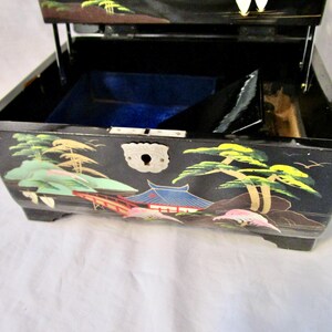Vintage Jewelry Box Japanese MUSIC BOX KEY Asian Hand Painted Black ...