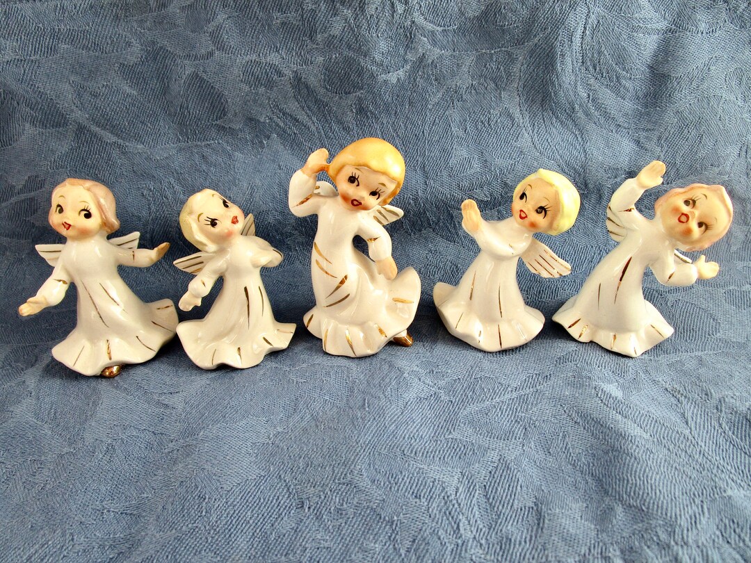 5 Vintage Angel Figurines Dancing Set of 5 White With Gold Japan - Etsy