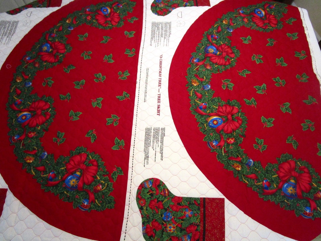 Vintage Tree Skirt Stocking VIP CRANSTON Quilted Fabric Panels o ...