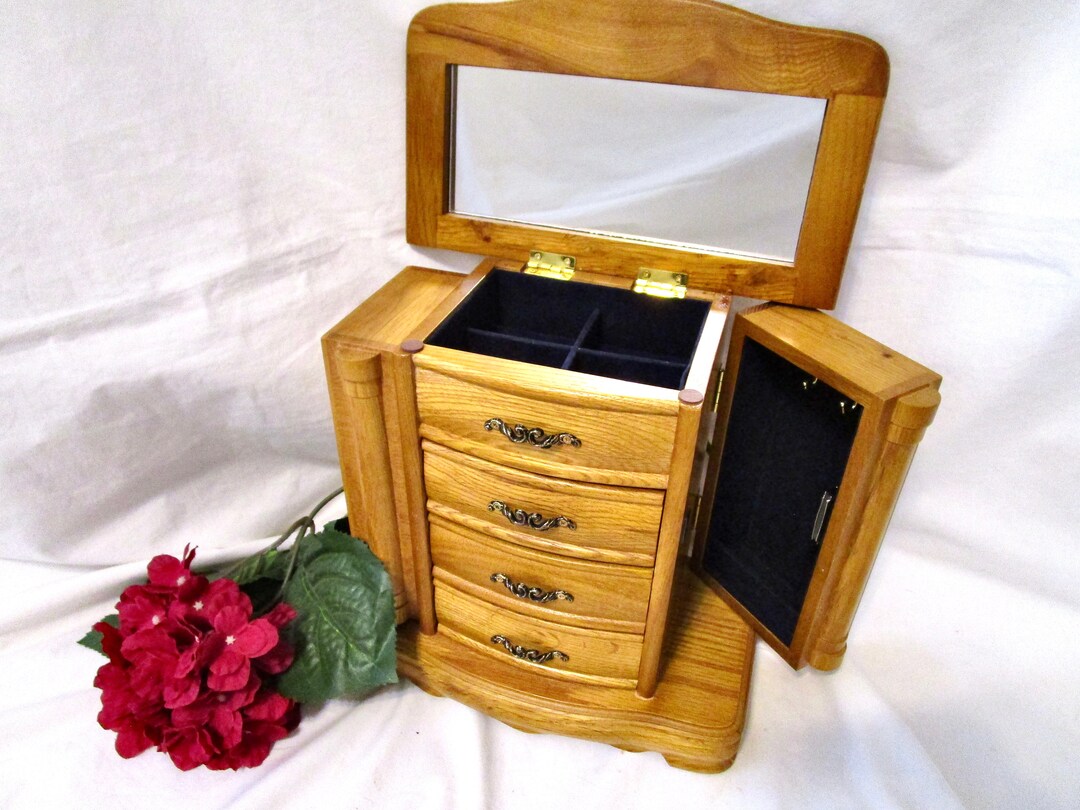 Vintage Jewelry Box Armoire Chest Wood Stained Croft & Barrow Lid 2 ...