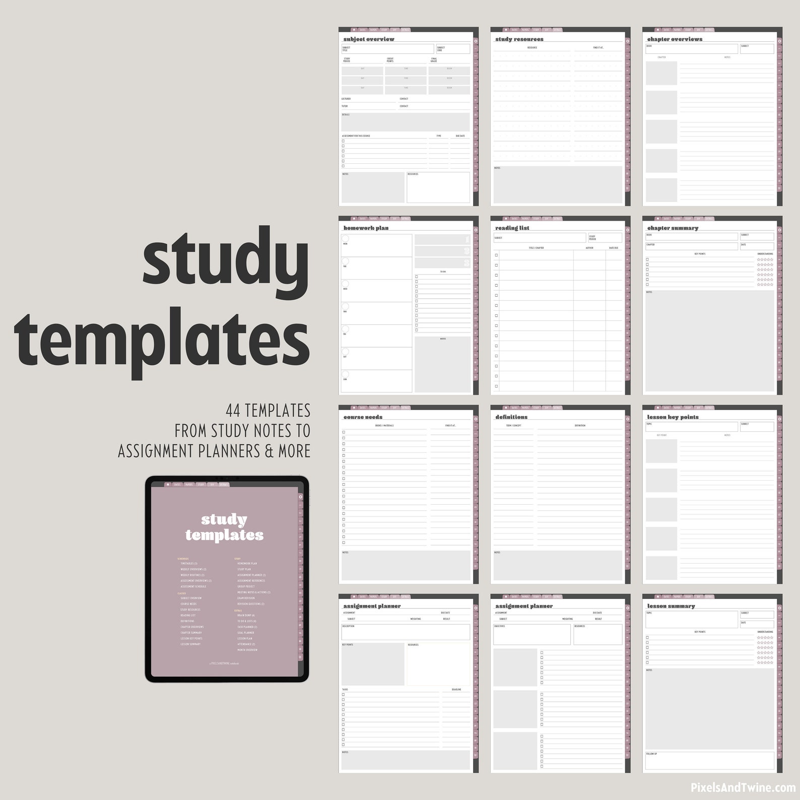 Digital Notebook Goodnotes Notebook Student Notebook 20 Tab - Etsy
