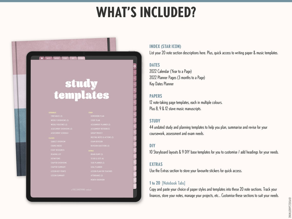 Digital Notebook Goodnotes Notebook Student Notebook 20 Tab | Etsy