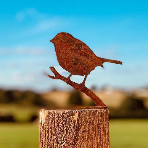 Exterior Rustic Rusty Metal Robin Bird Branch Garden Fence - Etsy
