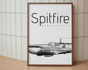Spitfire WWII Poster British Aircraft With Classic - Etsy