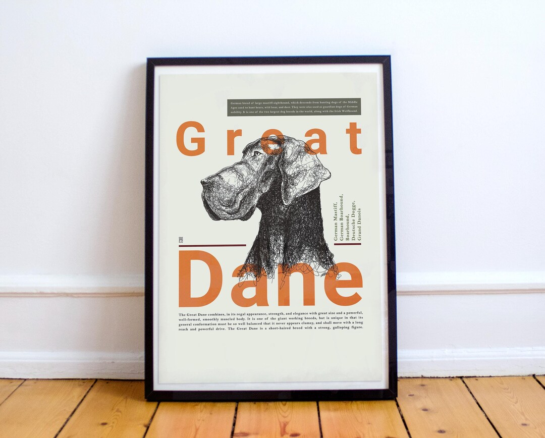 Great Dane Poster - V2 - Dog - Ink Drawing - Etsy