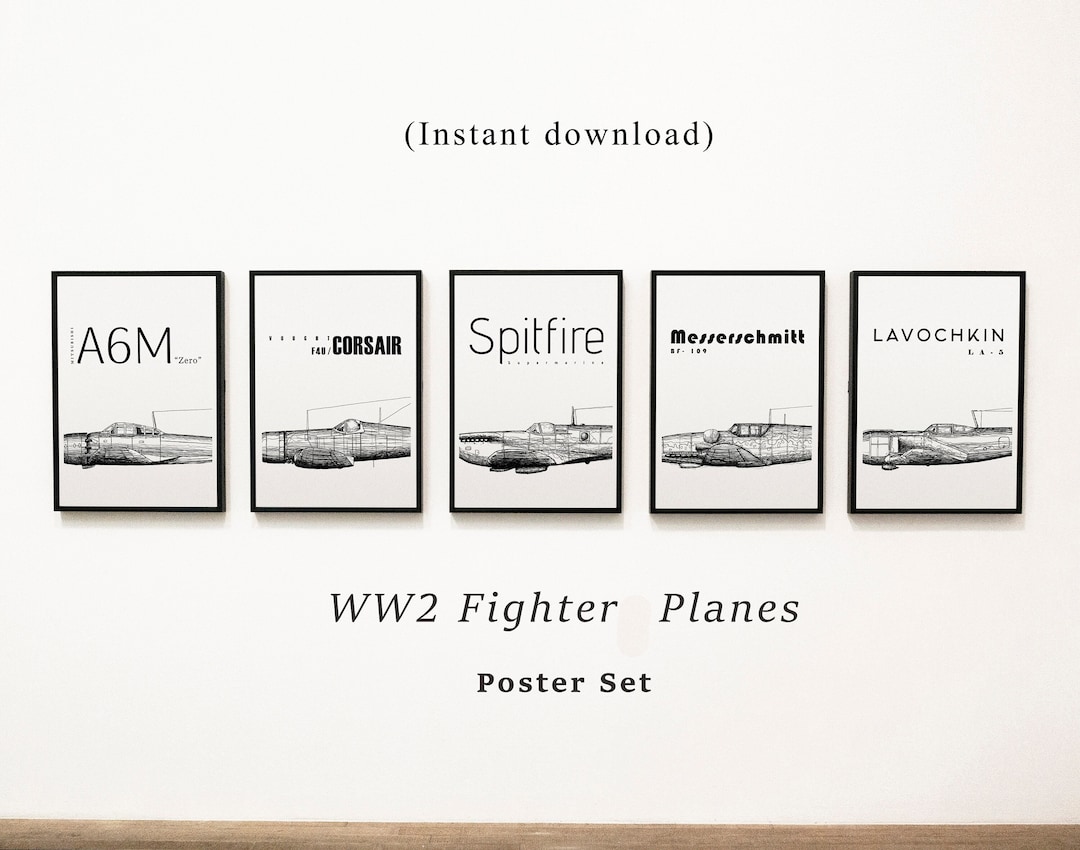 WW2 Fighter Planes Poster Set of Five - Minimalist Aviation History ...