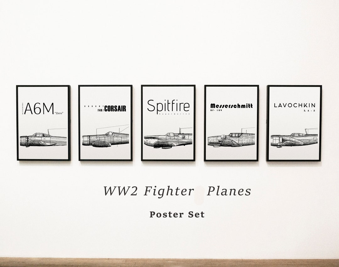 WW2 Fighter Planes Poster Set of Five - Minimalist Aviation History ...