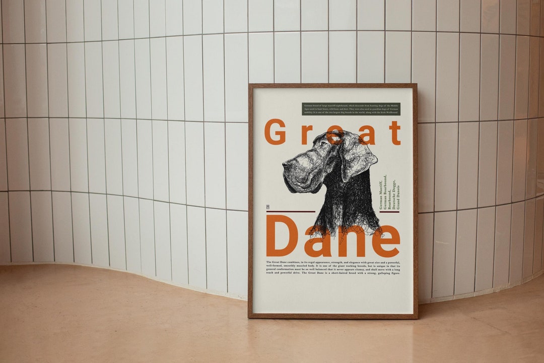 Great Dane Poster - V2 - Dog - Ink Drawing - Instant Download - Etsy