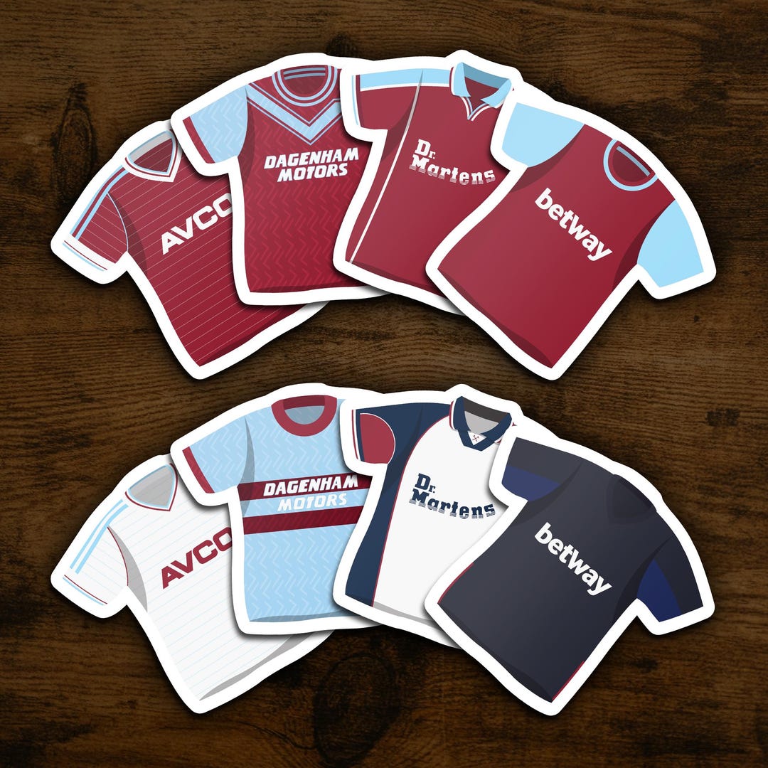 West Ham Stickers Classic Kits | Set of 8 Vinyl Stickers Waterproof ...