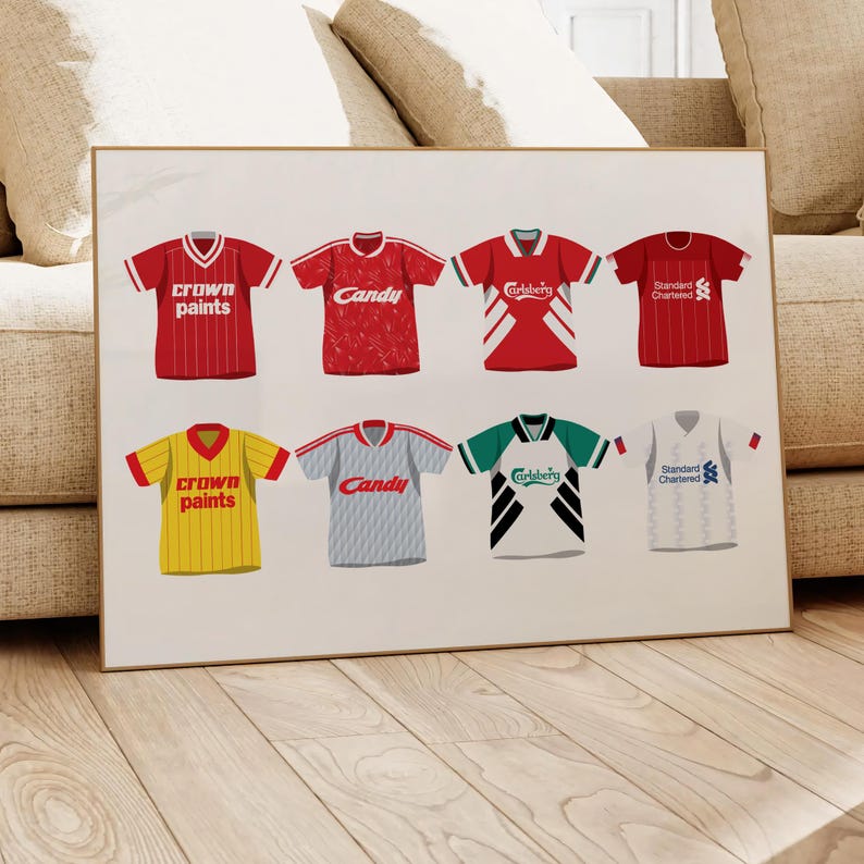 Liverpool FC Retro Kit Collection Poster Home Decor Unframed Football ...