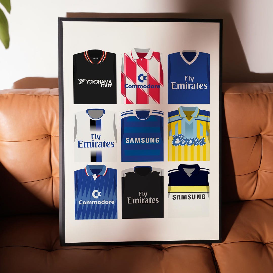 Chelsea FC Retro Kit Collection Poster | Home Decor Unframed Football ...