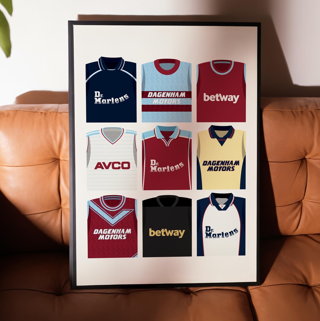 West Ham Retro Kit Collection Poster | Home Decor Unframed Football ...