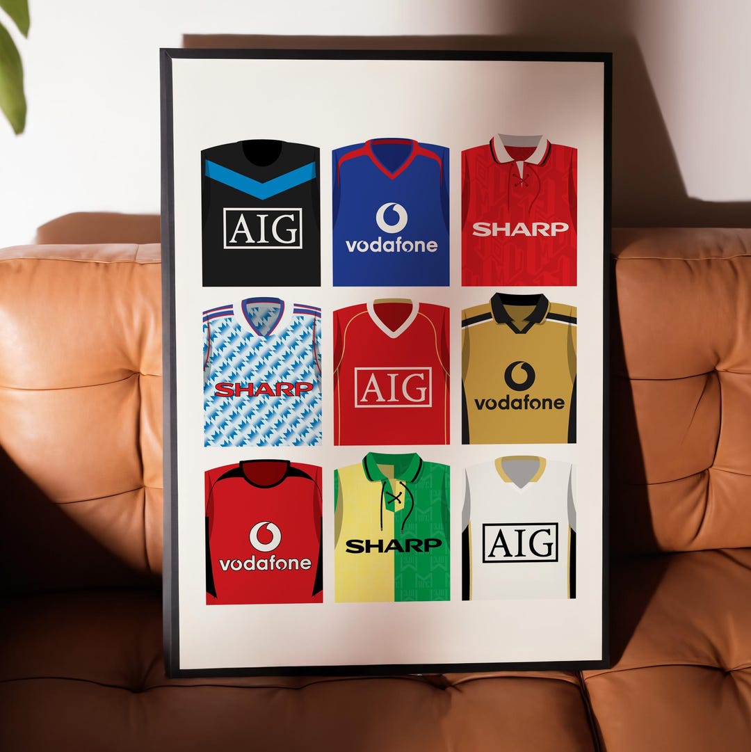 Manchester United Retro Kit Collection Poster | Home Decor Unframed ...