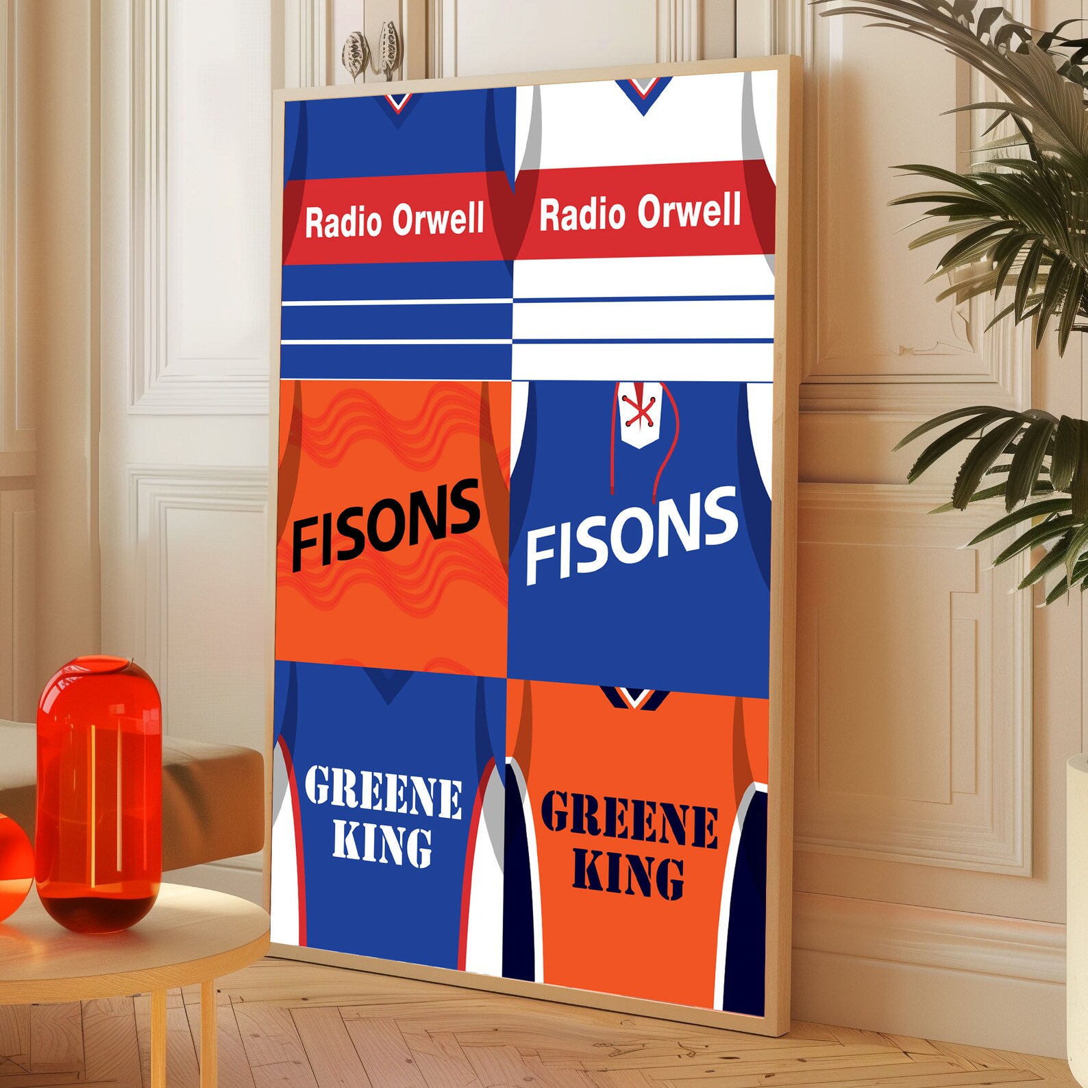 Ipswich Town Retro Shirts Squares Poster Home Decor Unframed Football ...