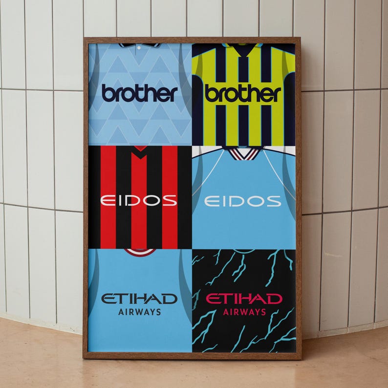 Manchester City Retro Kit History Poster | Home Decor Unframed Football ...