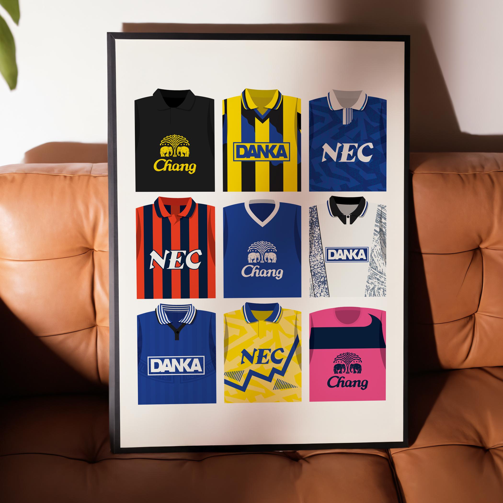 Everton FC Retro Kit Collection Poster | Home Decor Unframed Football ...