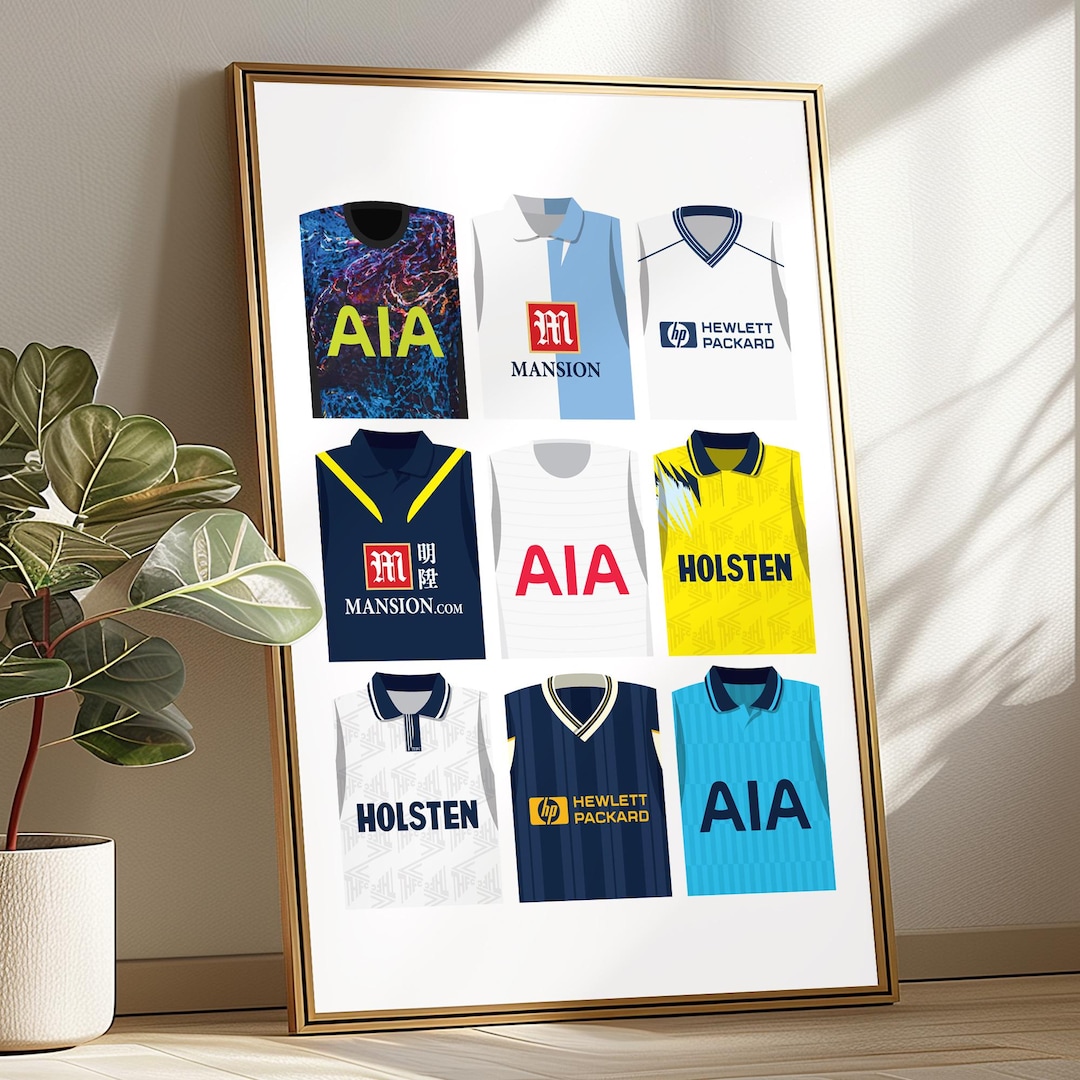 Tottenham Retro Kit Collection Poster Home Decor Unframed Football Club ...