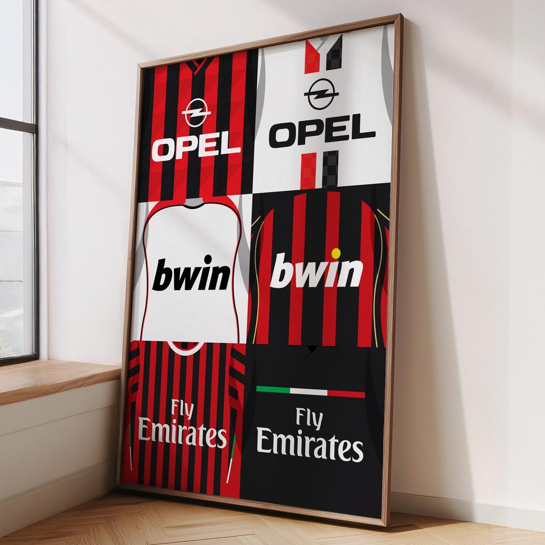 AC Milan Retro Shirts Squares Poster Home Decor Unframed Football Club ...
