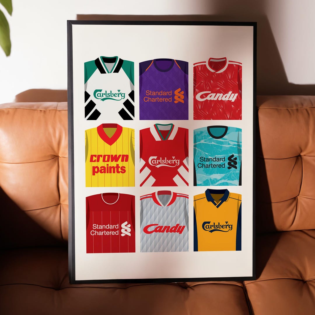 Liverpool FC Retro Kit Collection Poster | Home Decor Unframed Football ...