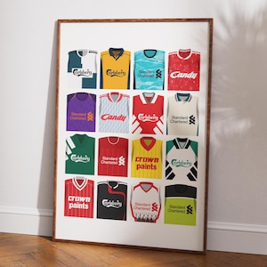 Liverpool FC Retro Kit Collection Poster | Home Decor Unframed Football ...