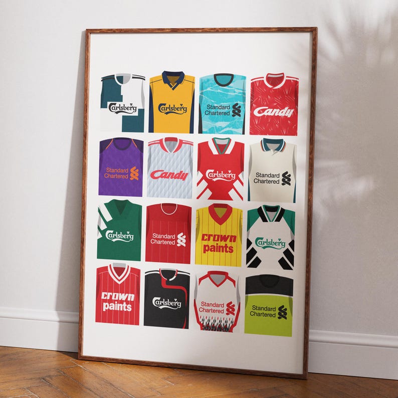 Liverpool FC Retro Kit Collection Poster Home Decor Unframed Football ...